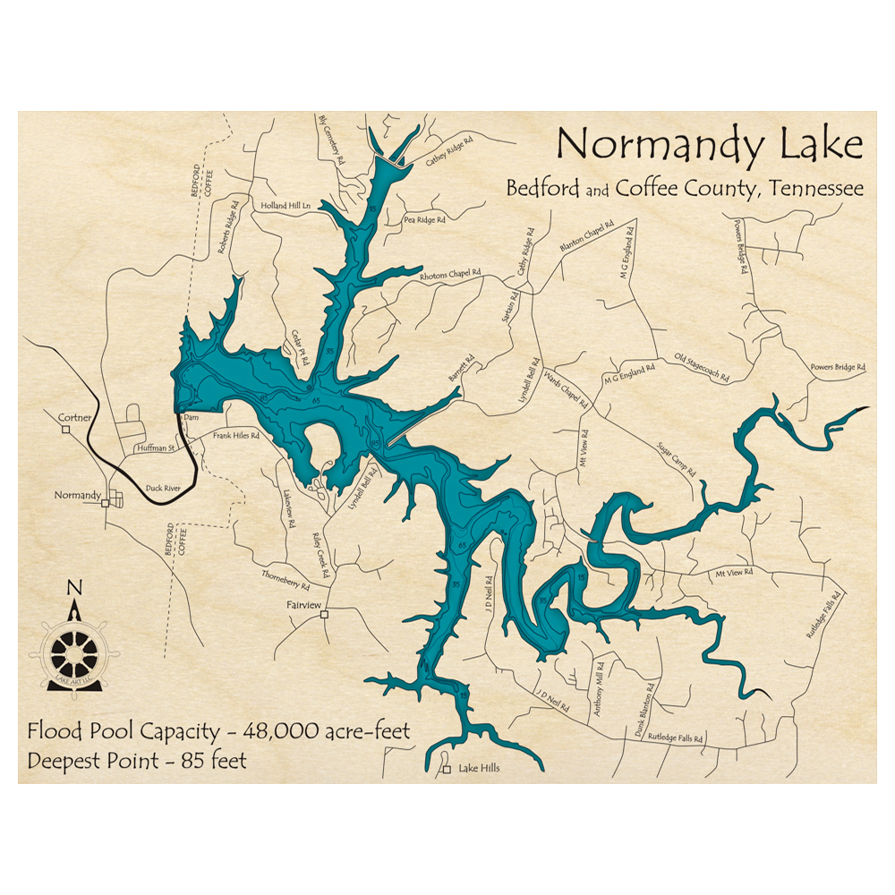 Normandy Lake, 3D Custom Wood Map – Lake Art LLC