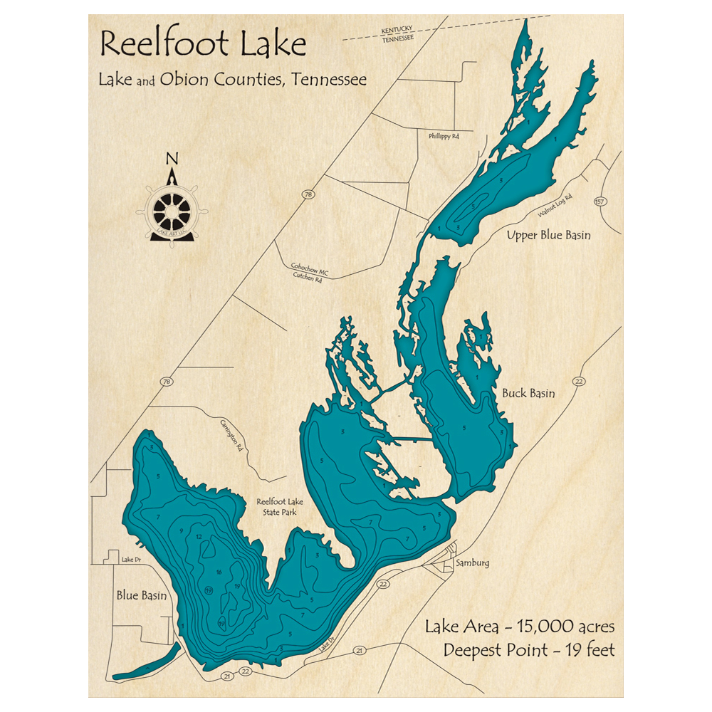 Reelfoot Lake, 3D Custom Wood Map – Lake Art LLC