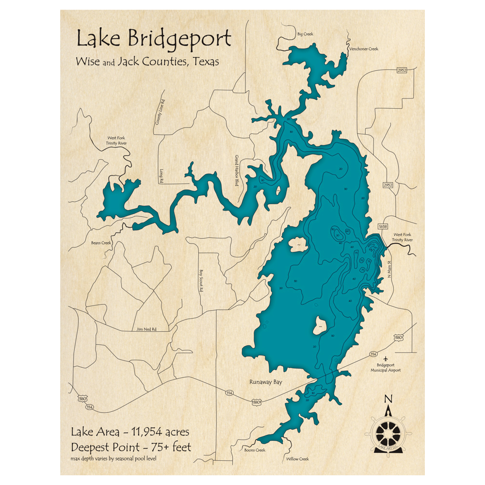 Lake Bridgeport, 3D Custom Wood Map – Lake Art LLC
