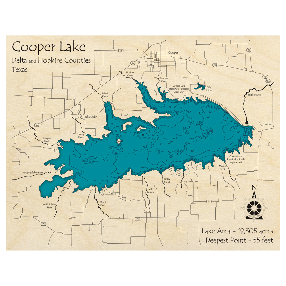 Cooper Lake, 3D Custom Wood Map – Lake Art LLC