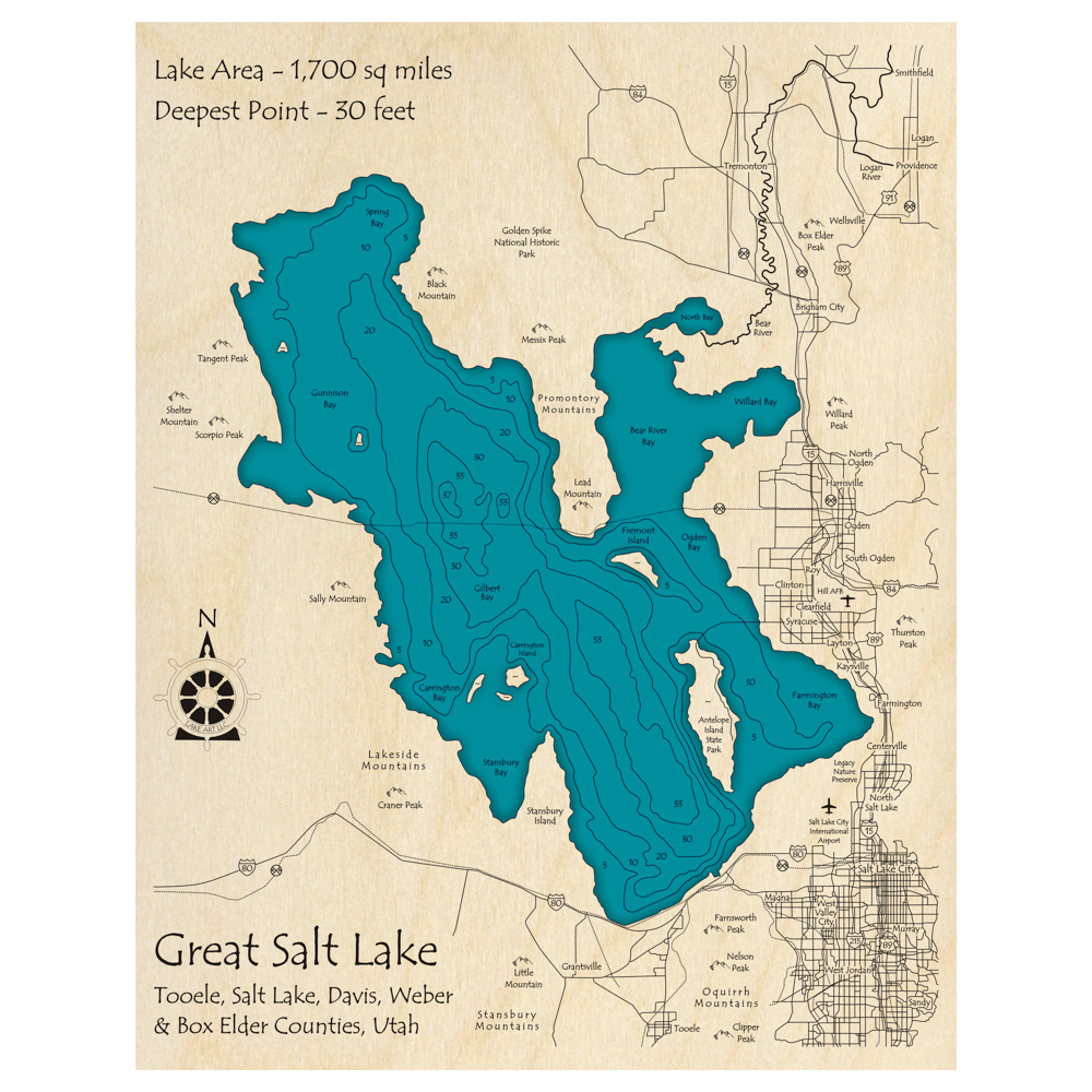 Great Salt Lake, 3D Custom Wood Map – Lake Art LLC
