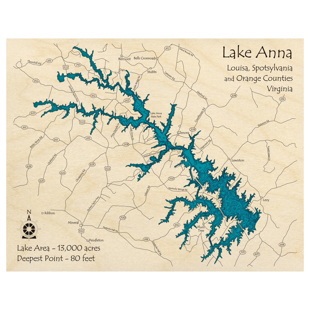 Lake Anna, 3D Custom Wood Map – Lake Art LLC