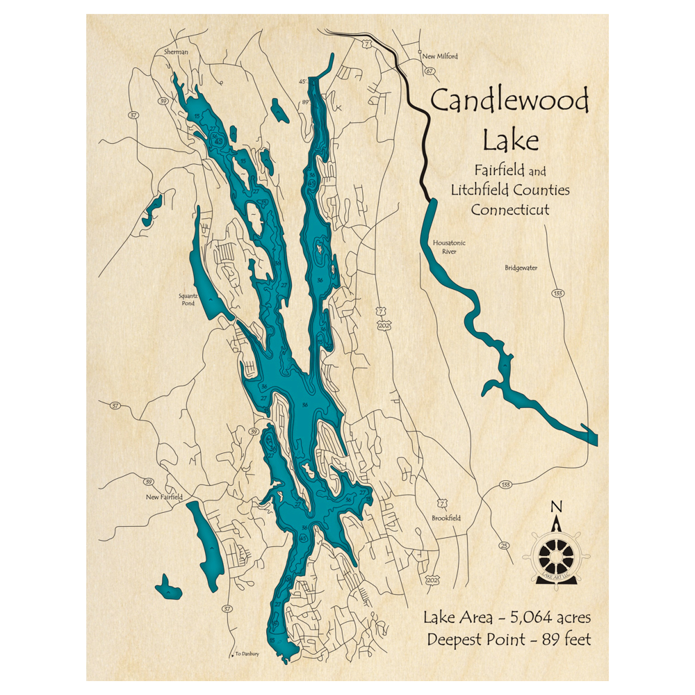 Candlewood Lake, Connecticut 3D Custom Wood Map – Lake Art LLC