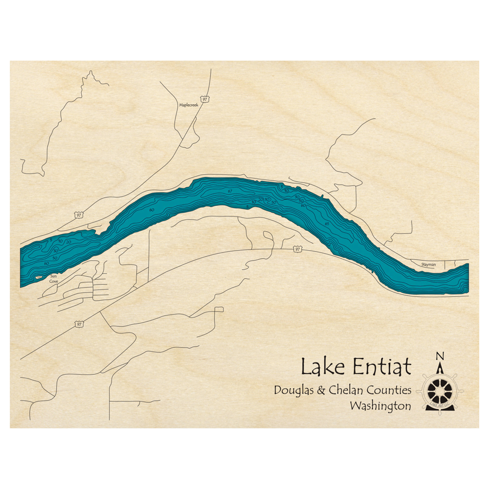 Lake Entiat, 3D Custom Wood Map – Lake Art LLC