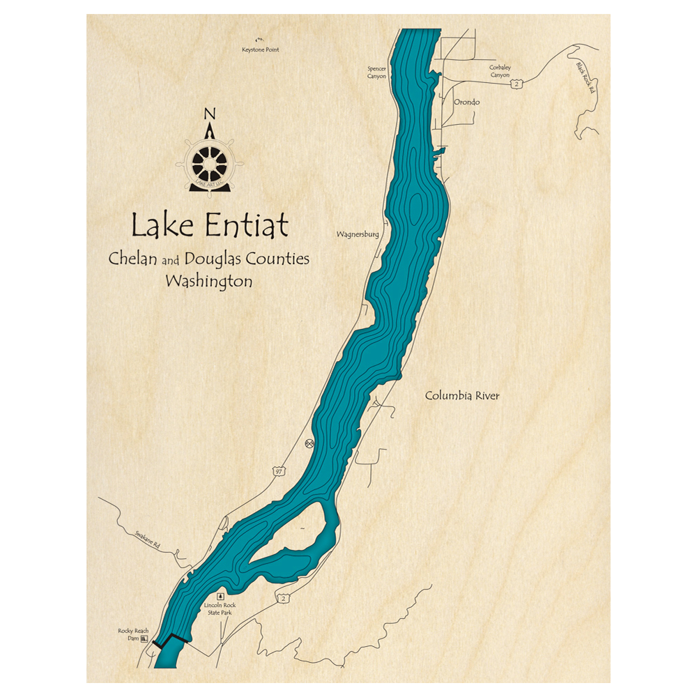 Lake Entiat, Washington 3D Custom Wood Map – Lake Art LLC