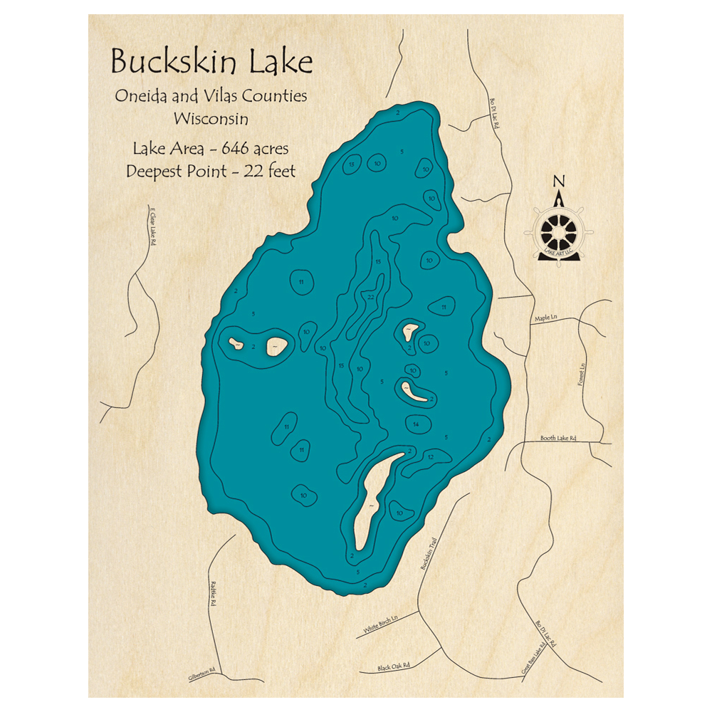 Buckskin Lake, 3D Custom Wood Map – Lake Art LLC