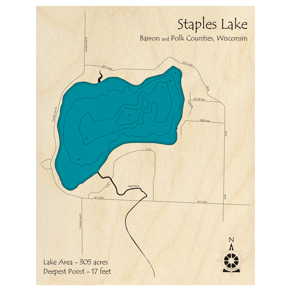 Staples Lake, 3D Custom Wood Map – Lake Art LLC