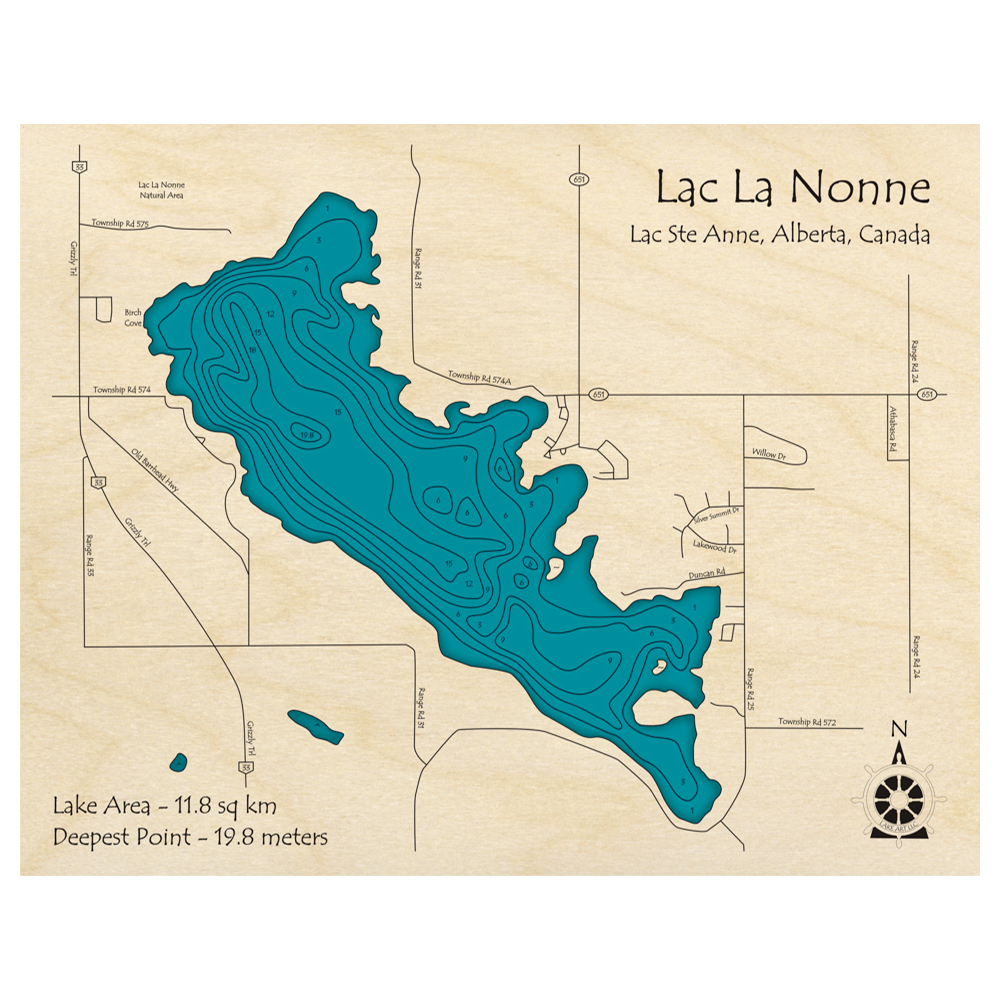 Lac La Nonne, Alberta 3D Custom Wood Map – Lake Art LLC
