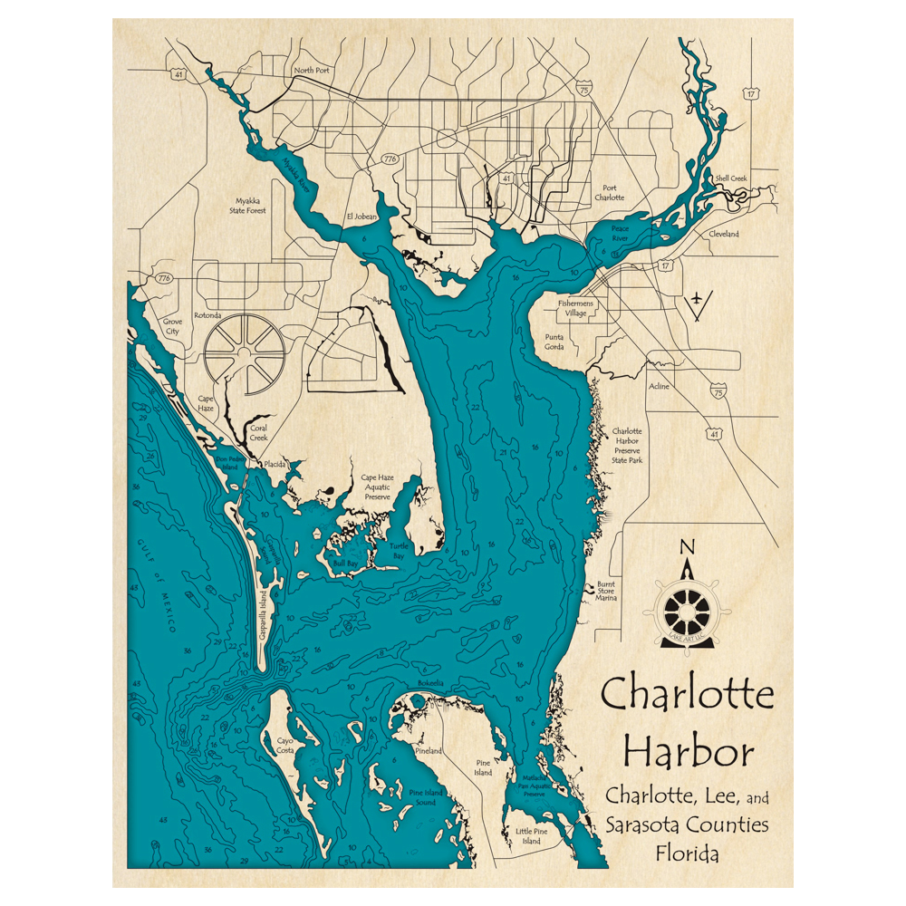 Charlotte Harbor, Florida 3D Custom Wood Map – Lake Art LLC