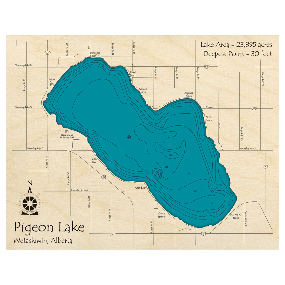 Pigeon Lake, Alberta 3D Custom Wood Map – Lake Art LLC