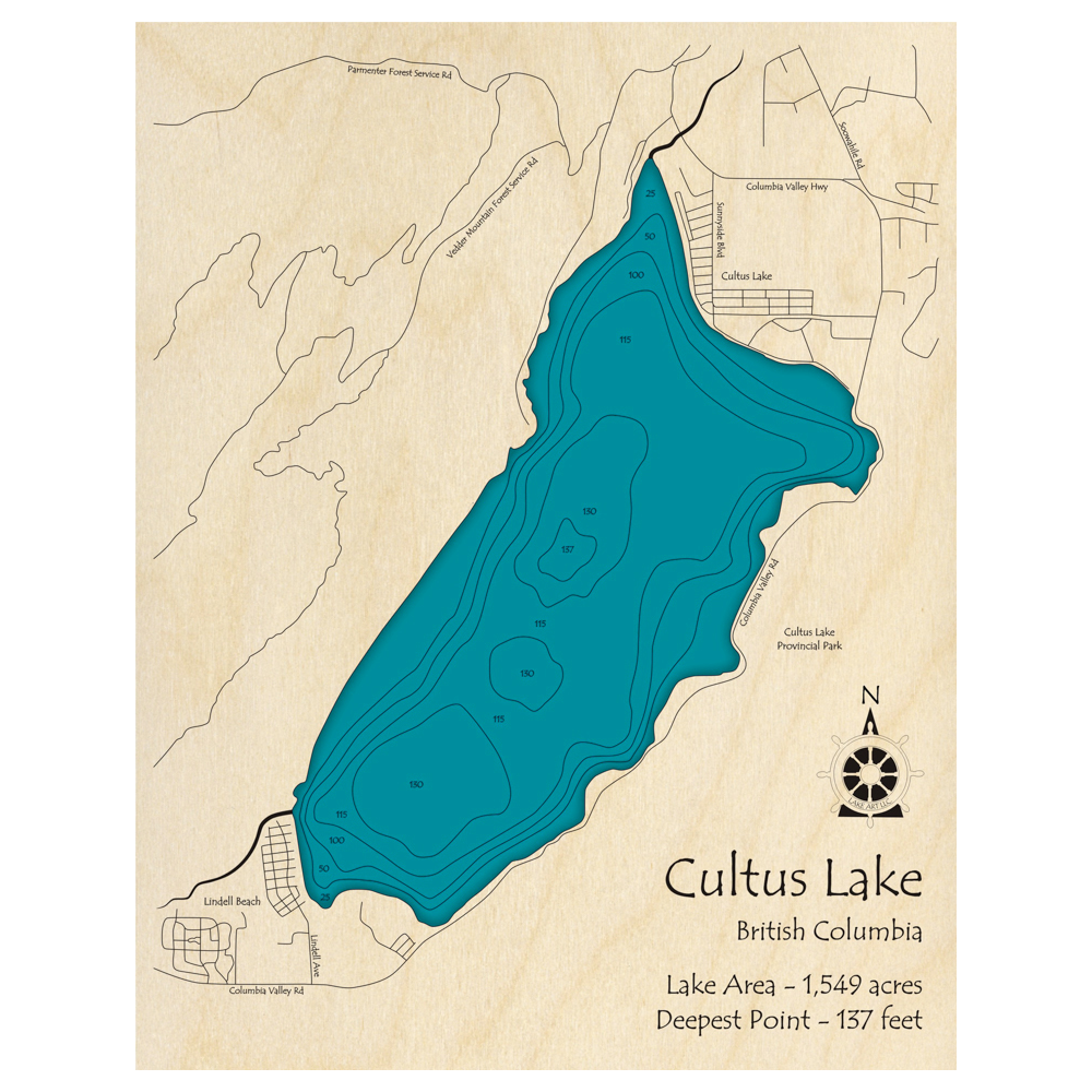 Cultus Lake, British Columbia 3D Custom Wood Map – Lake Art LLC
