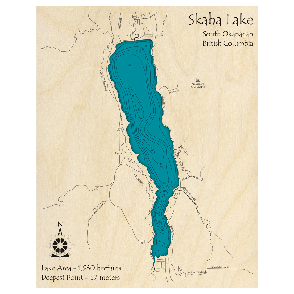 Skaha Lake, British Columbia 3D Custom Wood Map – Lake Art LLC