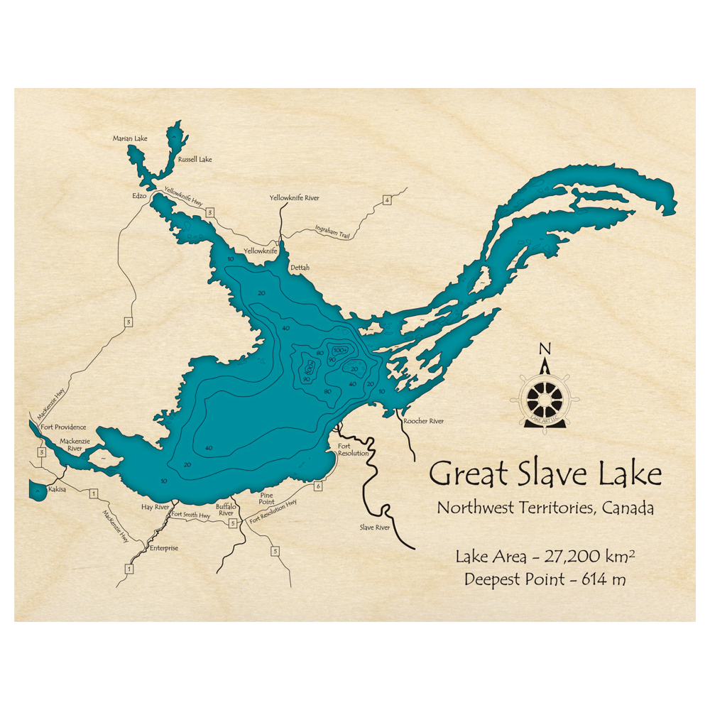 Great Slave Lake, Northwest Territories 3D Custom Wood Map – Lake Art LLC