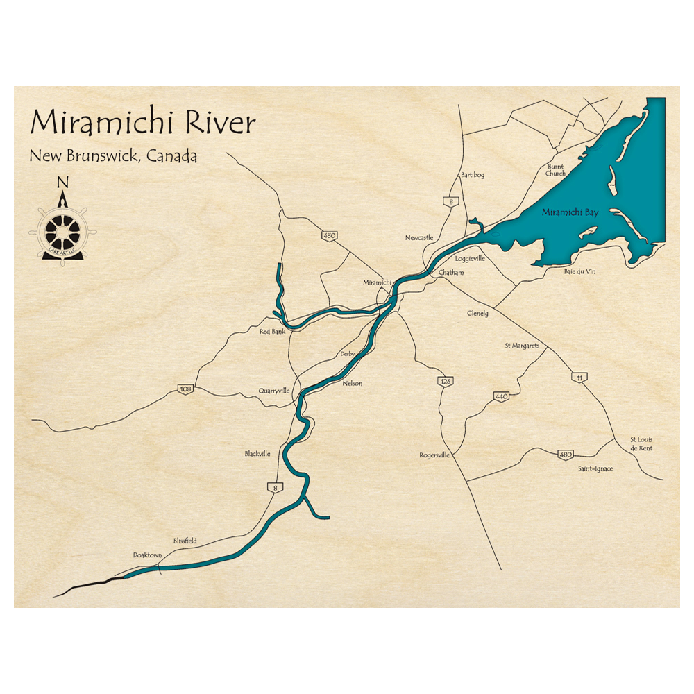 Miramichi River, New Brunswick 3D Custom Wood Map – Lake Art LLC