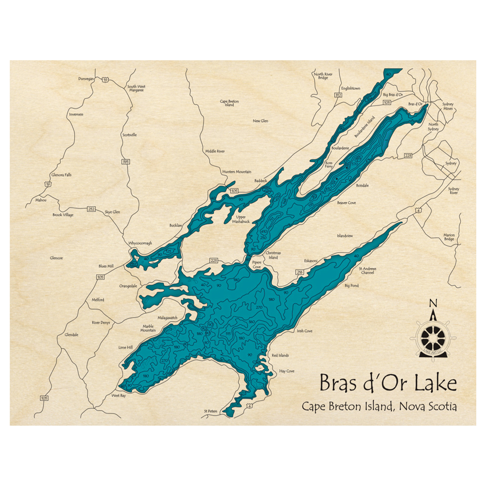 Bras Dor Lake, Nova Scotia 3D Custom Wood Map – Lake Art LLC