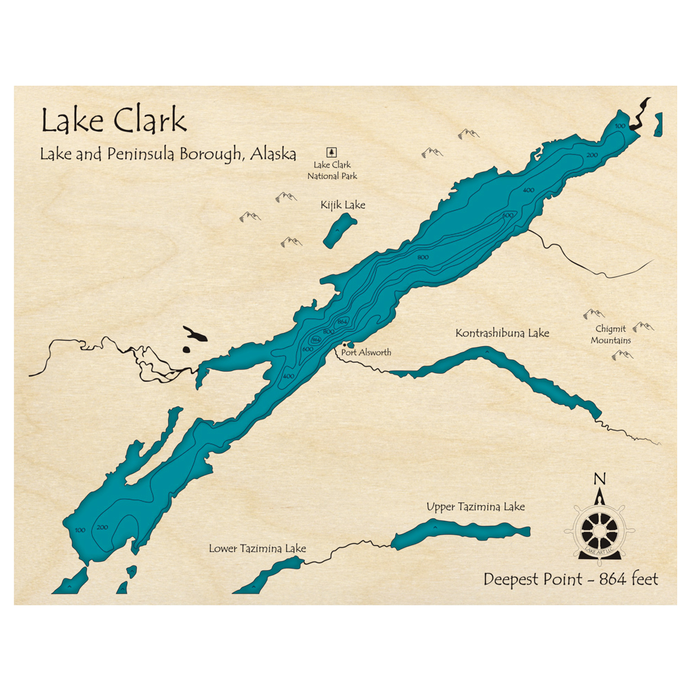 Lake Clark, Alaska 3D Custom Wood Map – Lake Art LLC