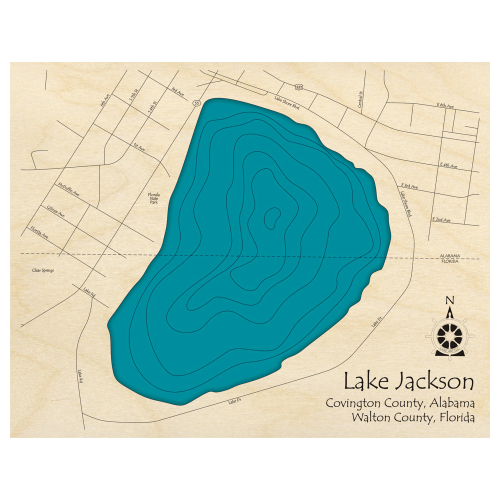 Lake Jackson (AL, FL) 3D Custom Wood Map – Lake Art LLC