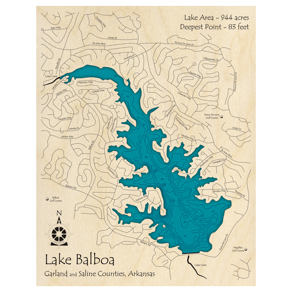 Lake Balboa, Arkansas 3D Custom Wood Map – Lake Art LLC