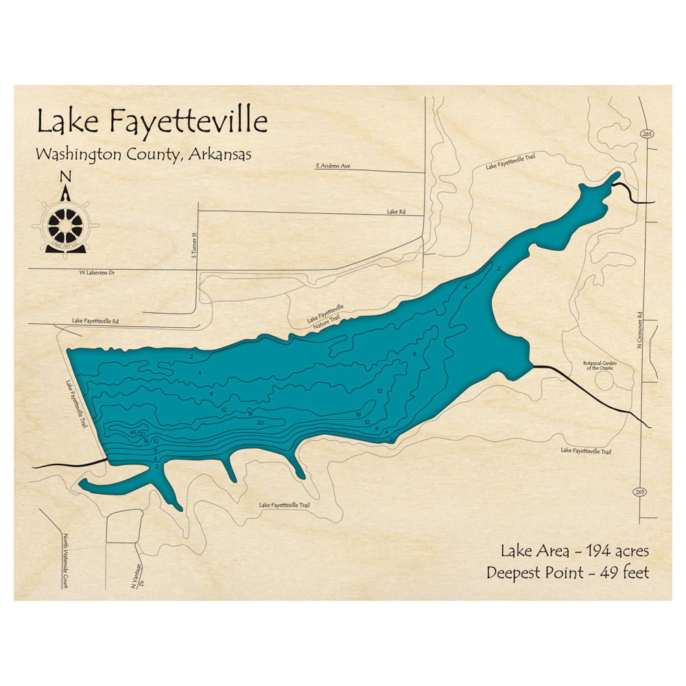 Lake Fayetteville, Arkansas 3D Custom Wood Map – Lake Art LLC