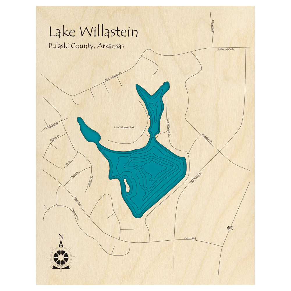Lake Willastein, Arkansas 3D Custom Wood Map – Lake Art LLC
