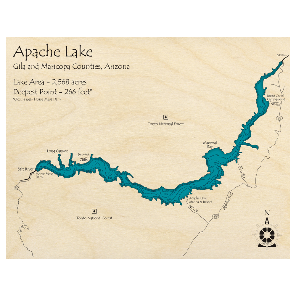 Apache Lake, Arizona 3D Custom Wood Map – Lake Art LLC