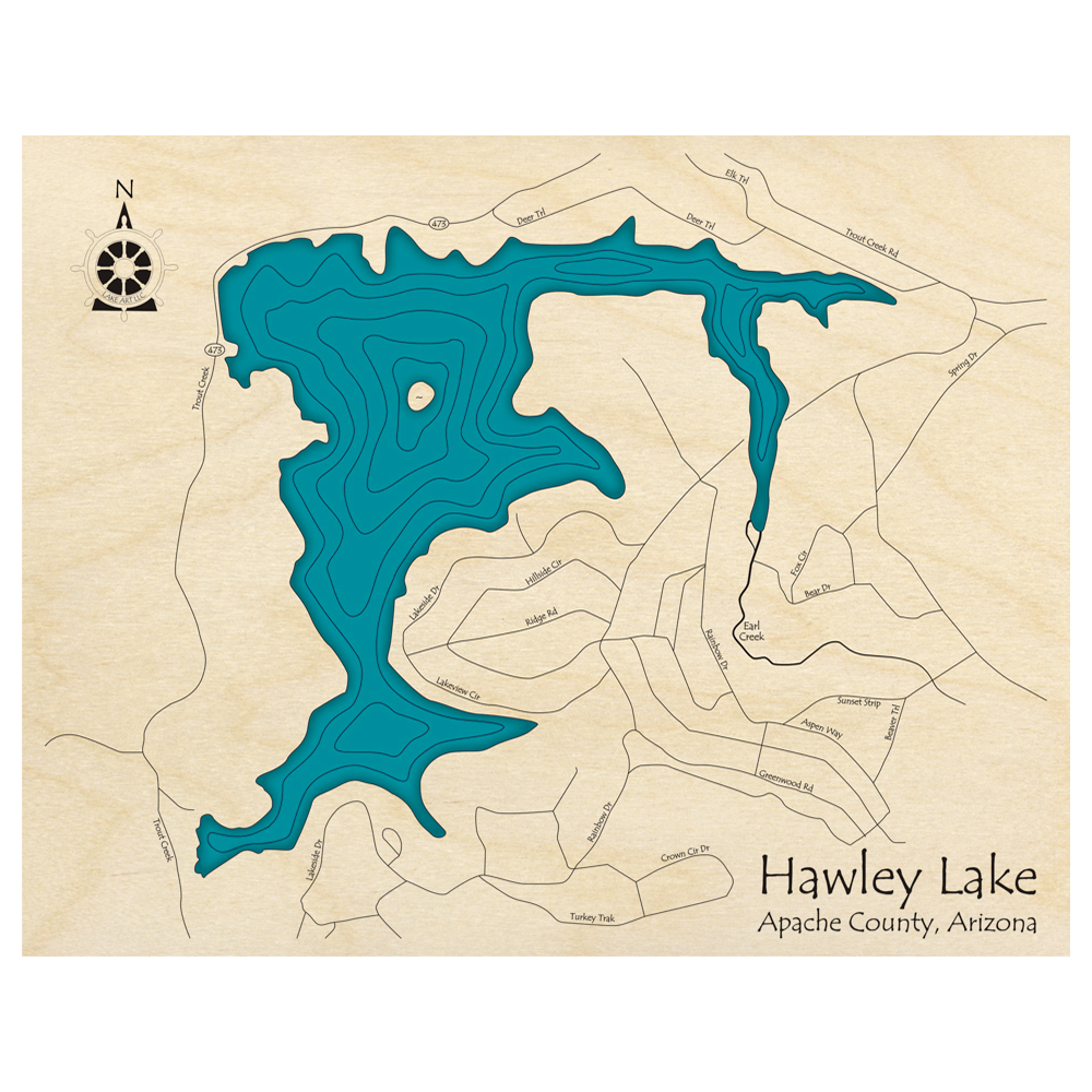 Hawley Lake, Arizona 3D Custom Wood Map – Lake Art LLC