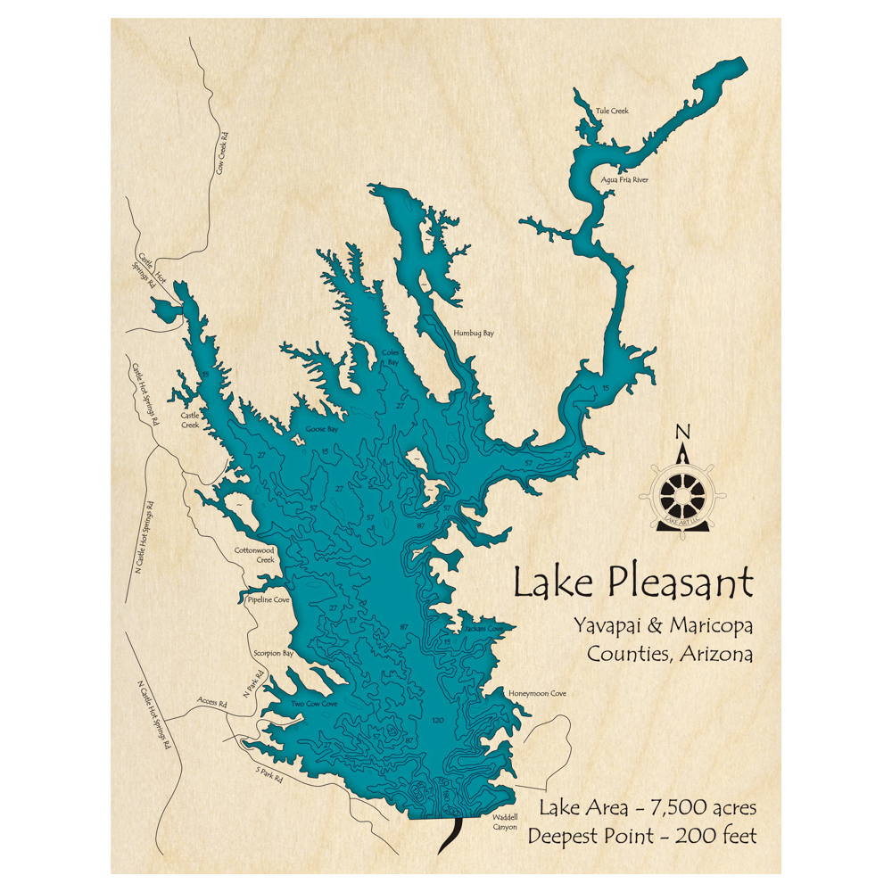 Lake Pleasant, Arizona 3D Custom Wood Map – Lake Art LLC