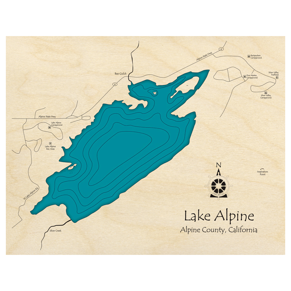 Lake Alpine, California 3D Custom Wood Map – Lake Art LLC