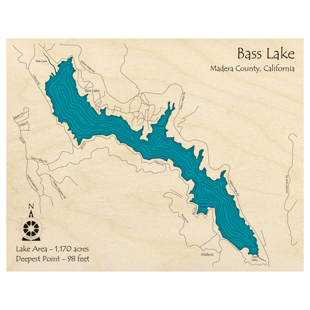Bass Lake, California 3D Custom Wood Map – Lake Art LLC