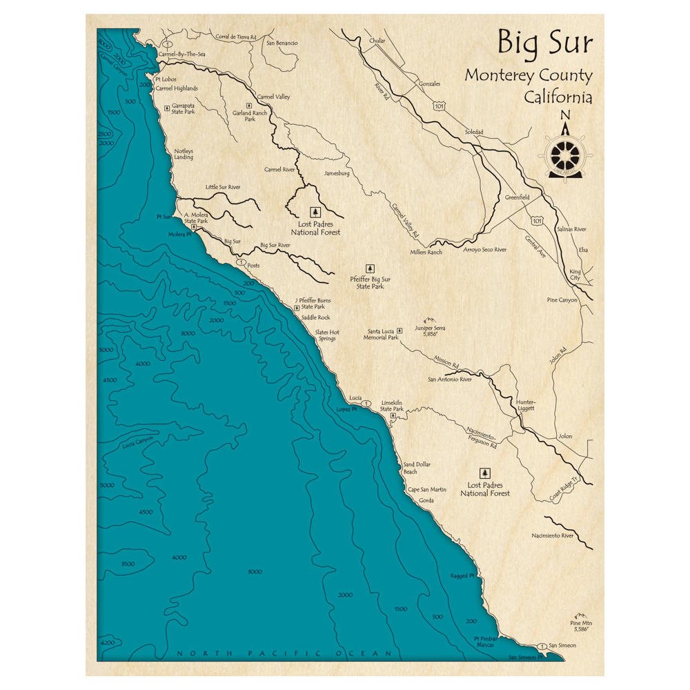 Big Sur, California 3D Custom Wood Map – Lake Art LLC