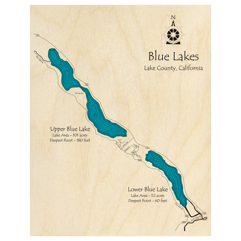Upper and Lower Blue Lakes, California 3D Custom Wood Map – Lake Art LLC