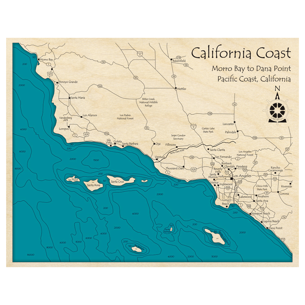 California Coast, California 3D Custom Wood Map – Lake Art LLC