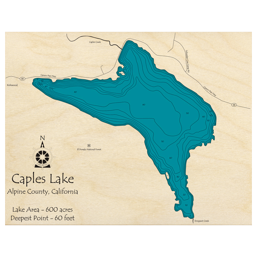 Caples Lake, California 3D Custom Wood Map – Lake Art LLC
