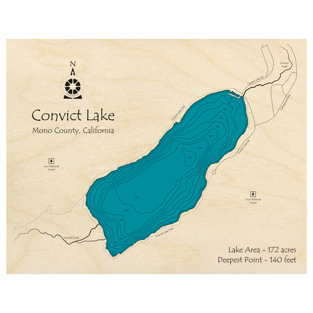 Convict Lake, California 3D Custom Wood Map – Lake Art LLC