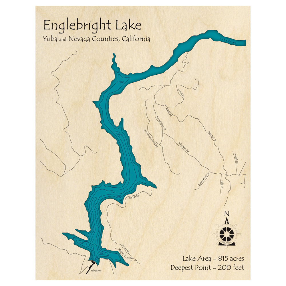 Englebright Lake, California 3D Custom Wood Map – Lake Art LLC