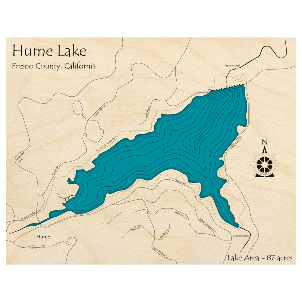 Hume Lake, California 3D Custom Wood Map – Lake Art LLC