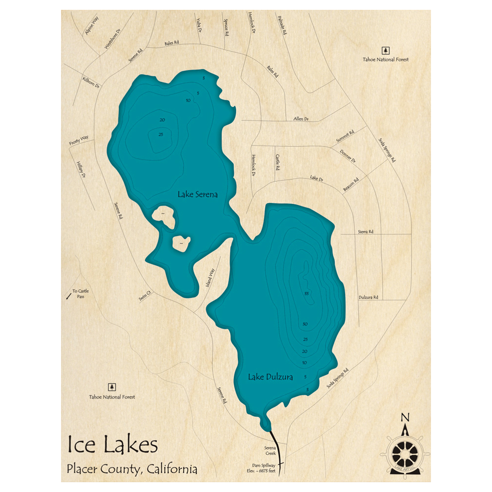 Ice Lakes, California 3D Custom Wood Map – Lake Art LLC