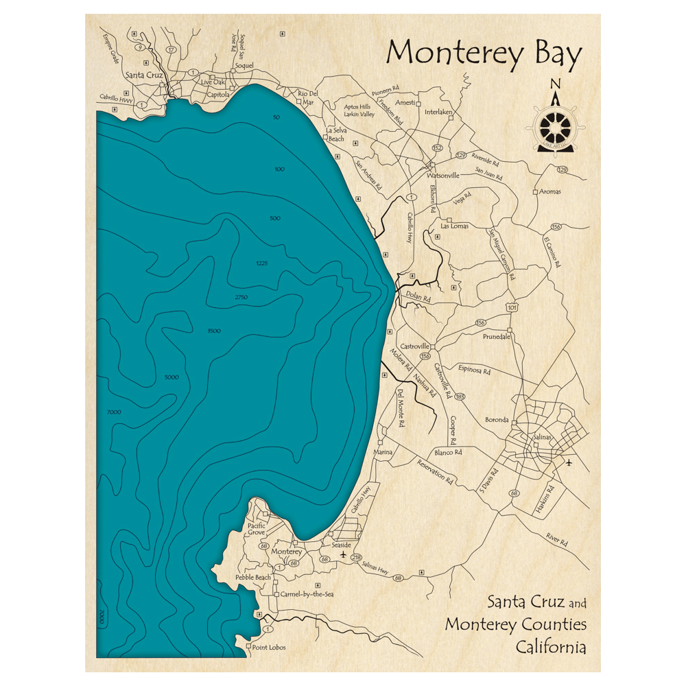 Monterey Bay, California 3D Custom Wood Map – Lake Art LLC