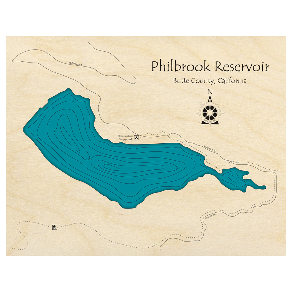 Philbrook Reservoir, California 3D Custom Wood Map – Lake Art LLC