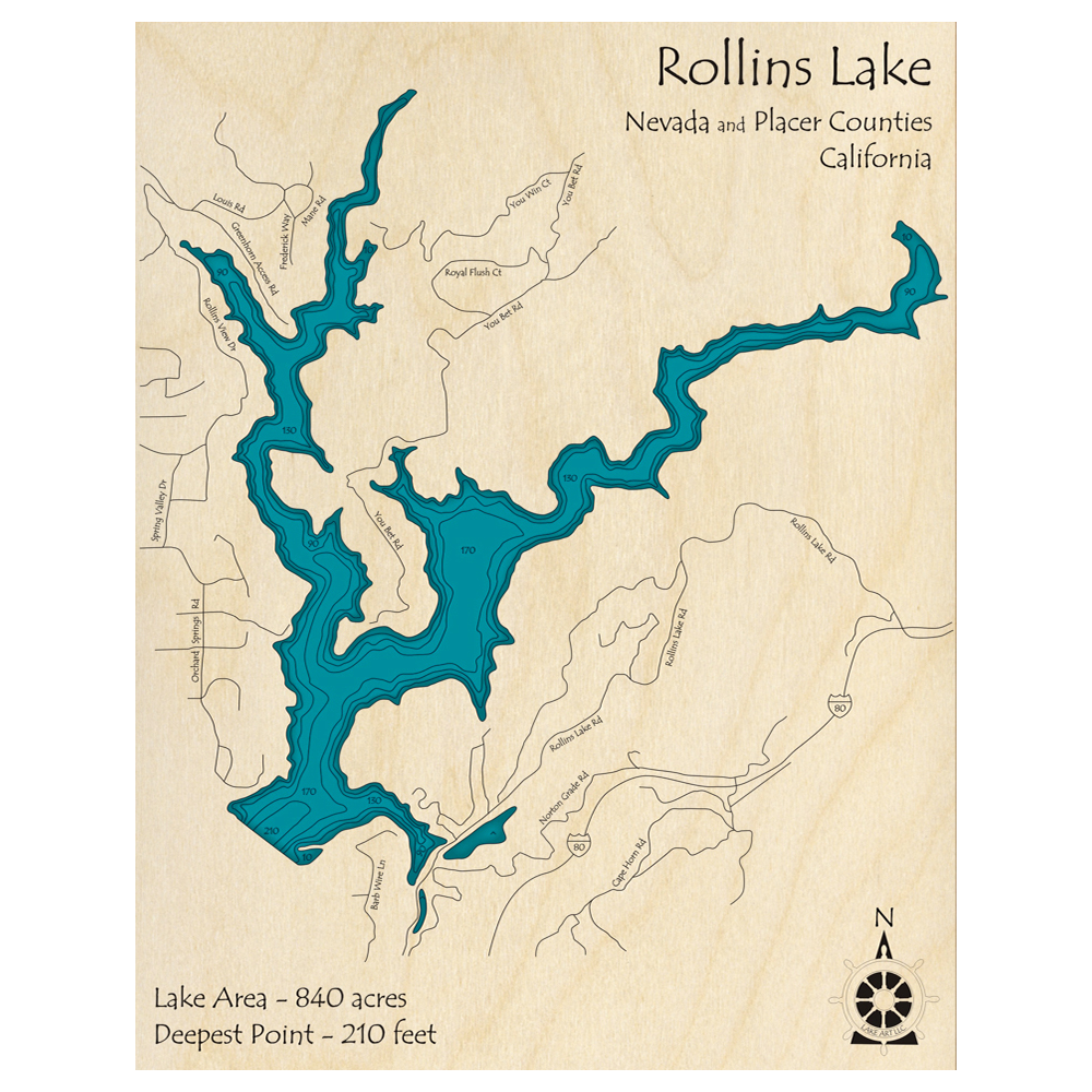 Rollins Lake, California 3D Custom Wood Map – Lake Art LLC