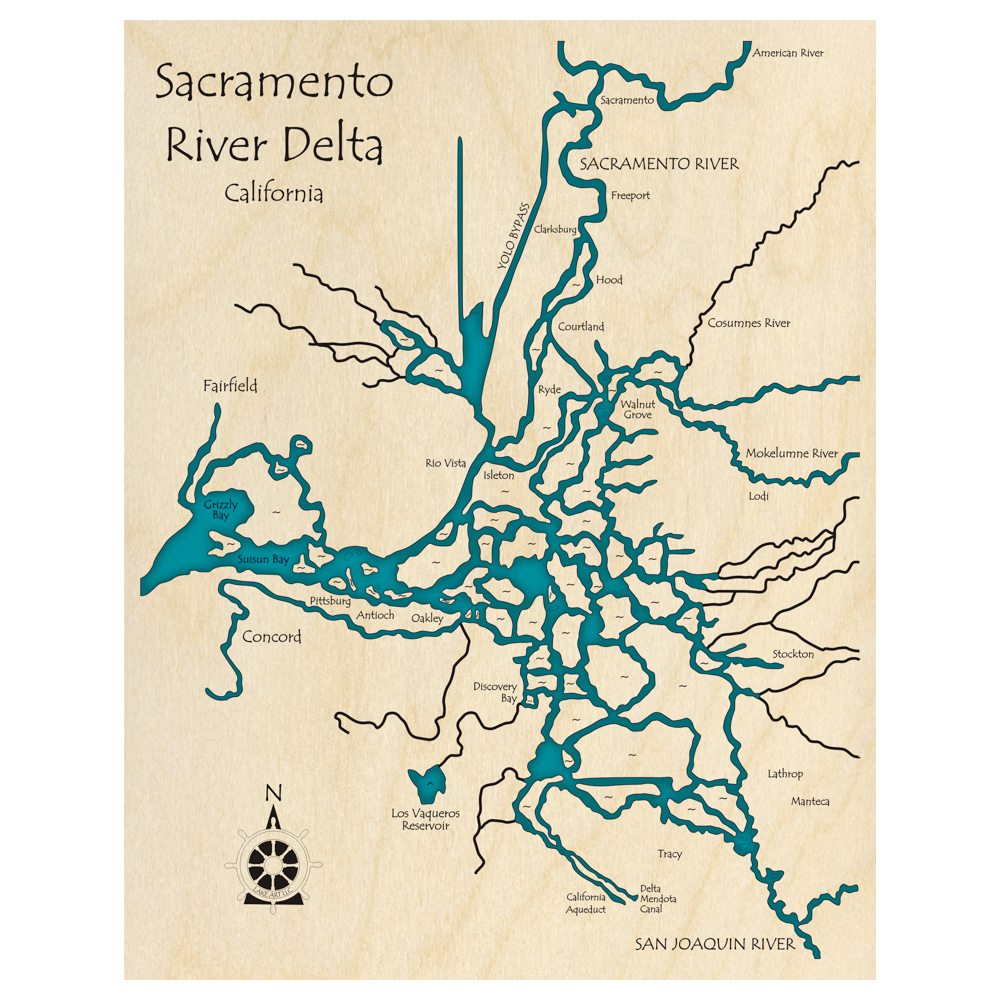 Sacramento Delta, California 3D Custom Wood Map – Lake Art LLC