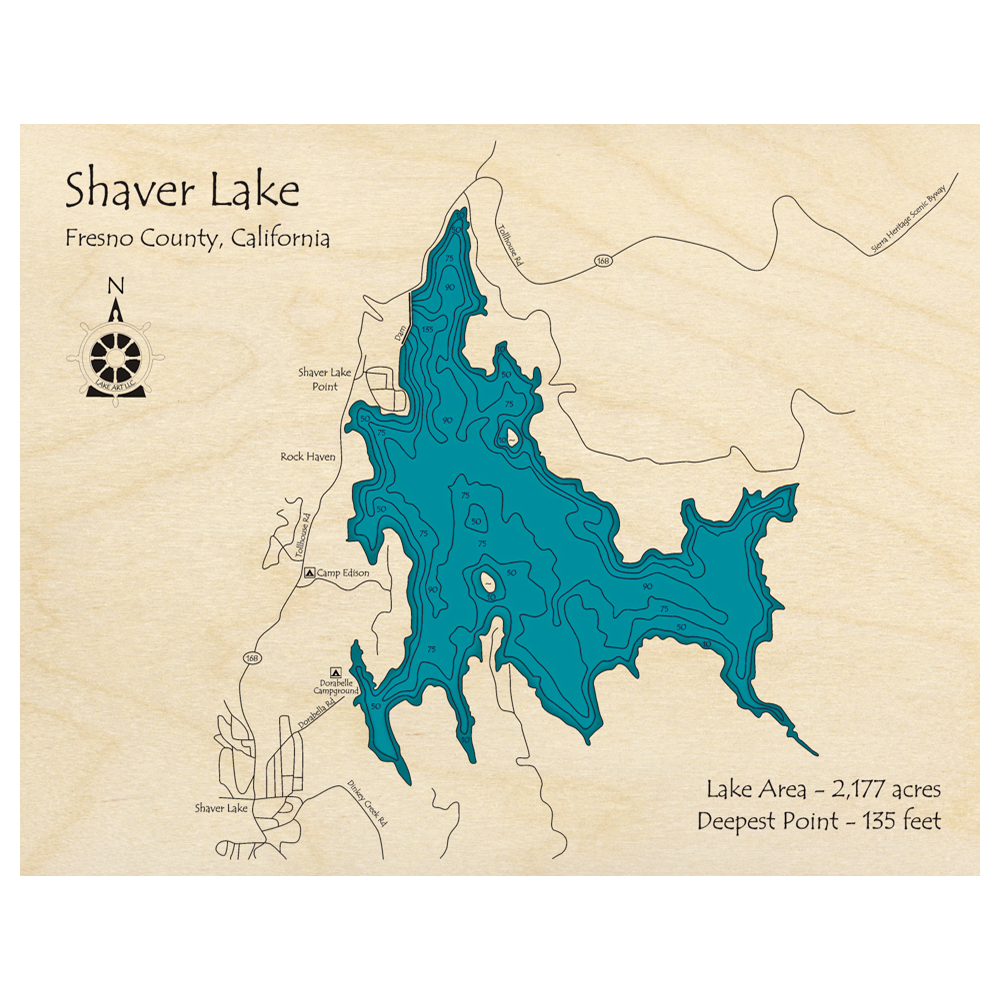 Shaver Lake, California 3D Custom Wood Map – Lake Art LLC