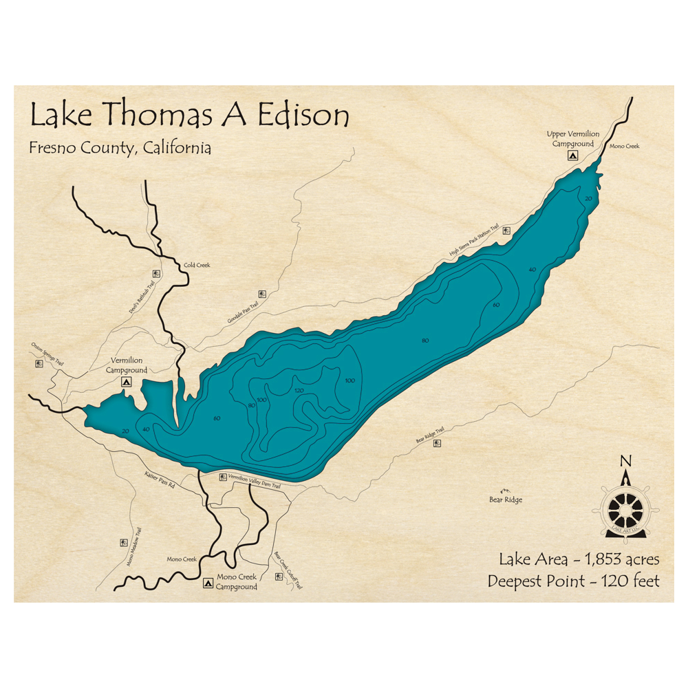 Lake Thomas A Edison, California 3D Custom Wood Map – Lake Art LLC