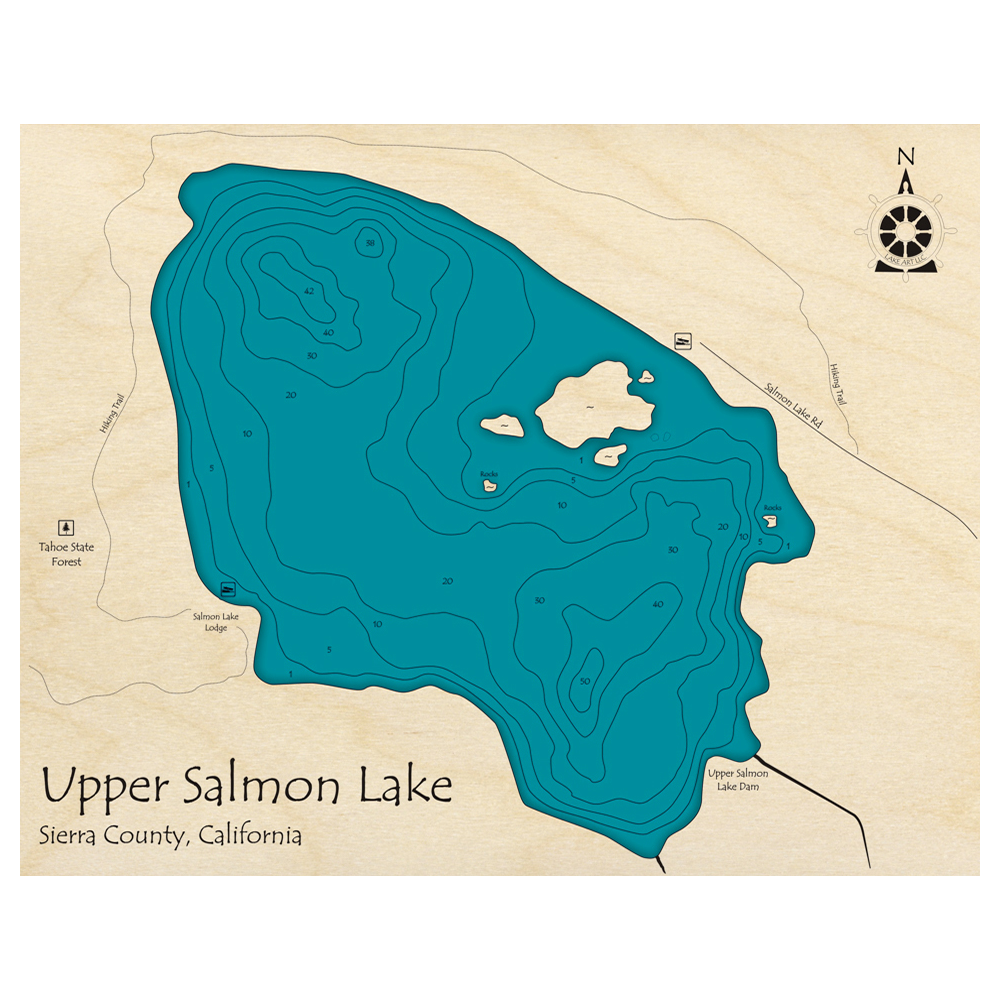 Upper Salmon Lake, California 3D Custom Wood Map – Lake Art LLC