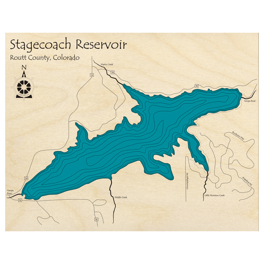 Stagecoach Reservoir, Colorado 3D Custom Wood Map – Lake Art LLC