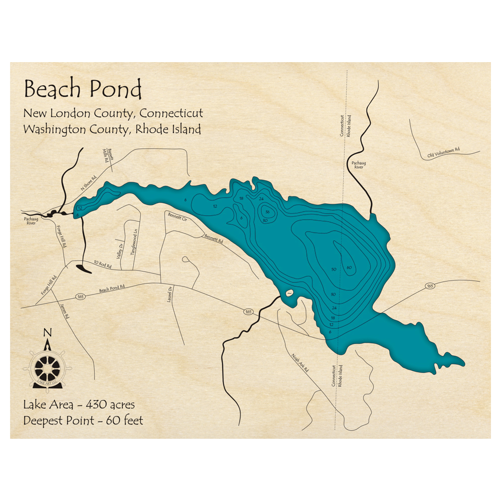Beach Pond, Connecticut 3D Custom Wood Map – Lake Art LLC