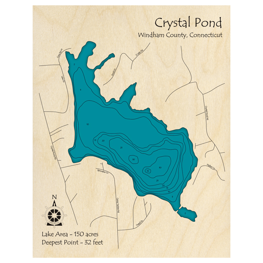 Crystal Pond, Connecticut 3D Custom Wood Map – Lake Art LLC