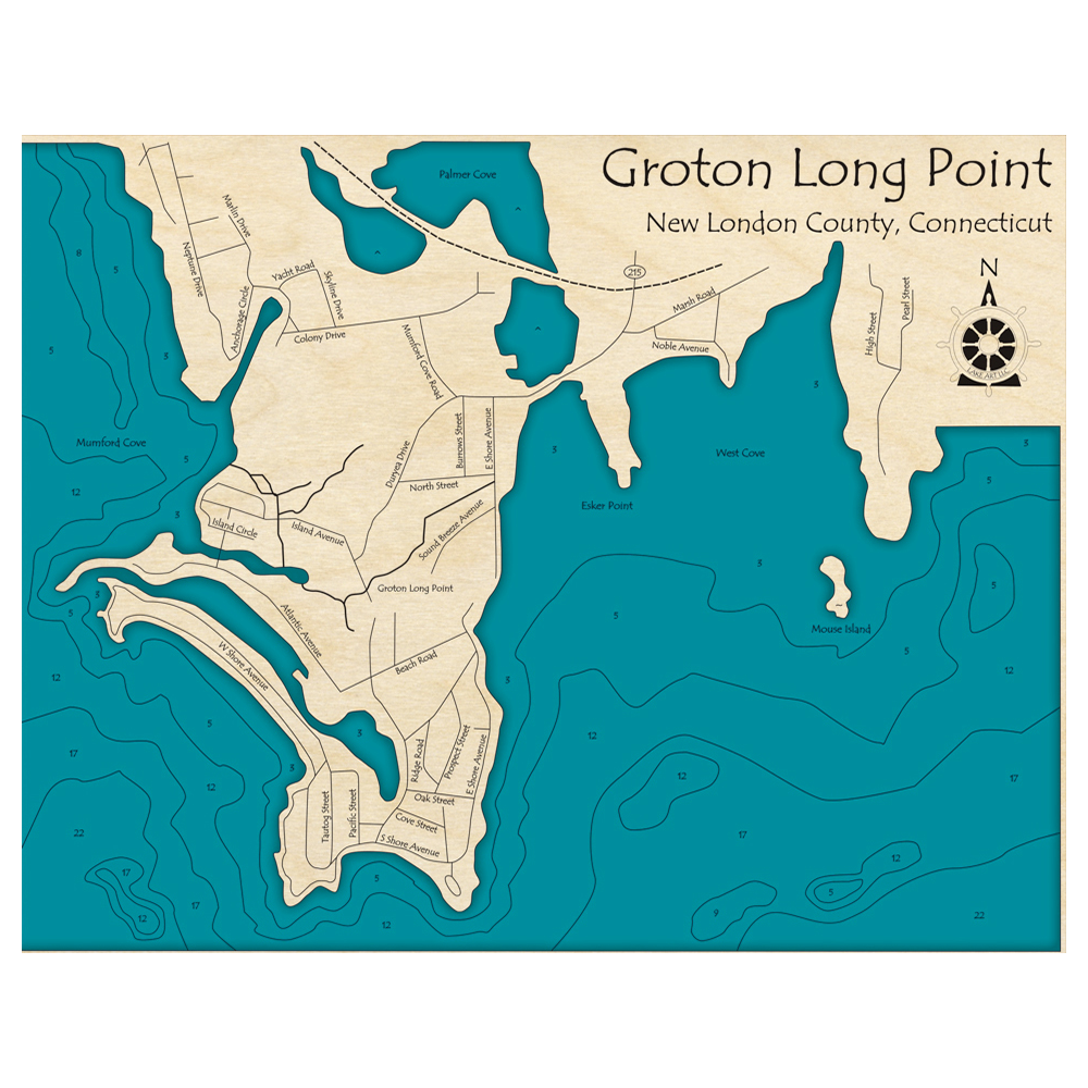 Groton Long Point, Connecticut 3D Custom Wood Map – Lake Art LLC