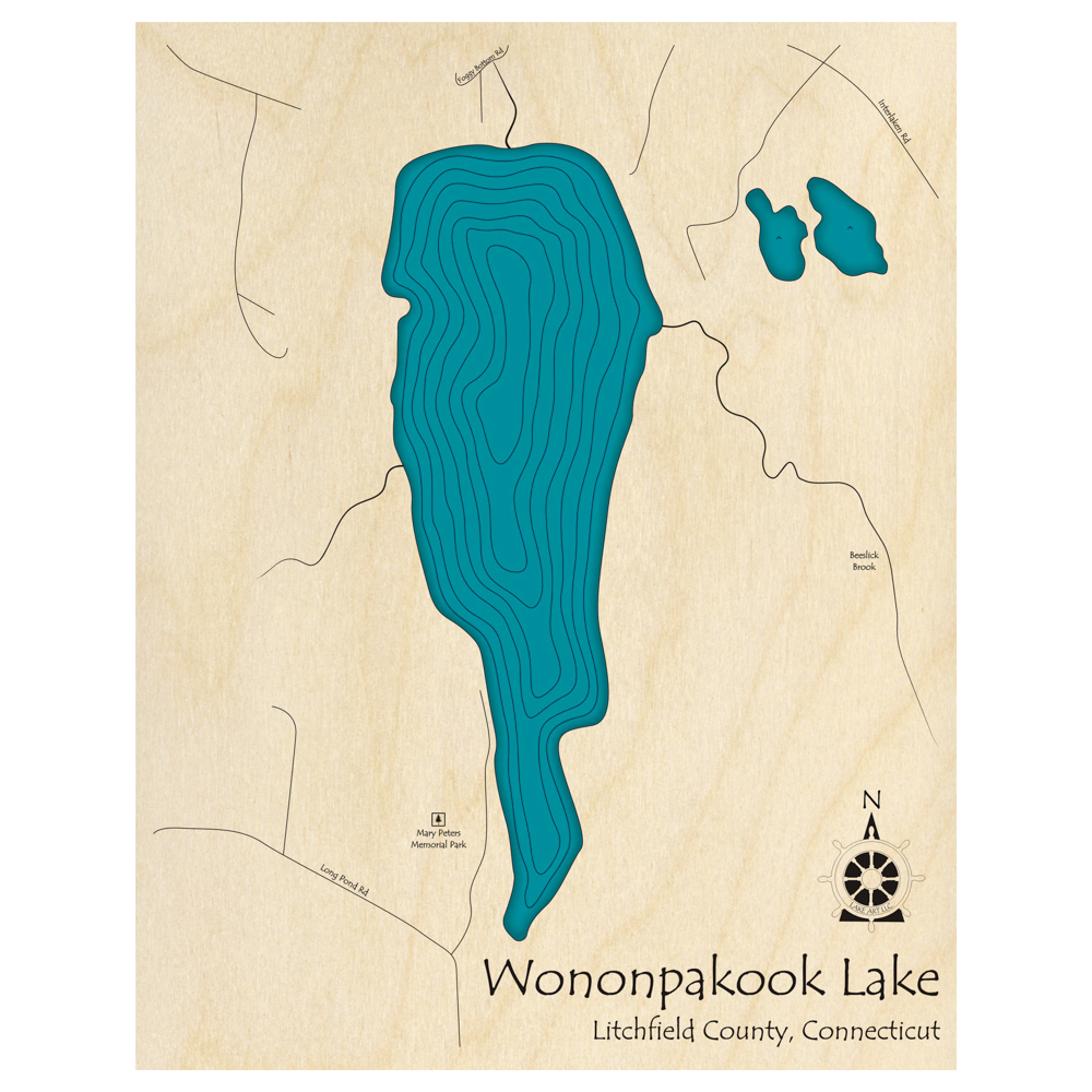 Wononpakook Lake, Connecticut 3D Custom Wood Map – Lake Art LLC