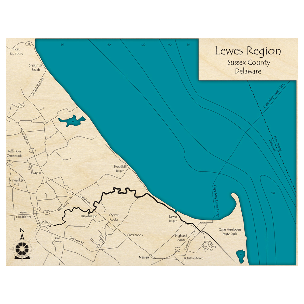 Lewes Region, Delaware 3D Custom Wood Map – Lake Art LLC